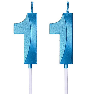 Blue 11th & 1st Birthday Candles for Cakes, Number 11 Glitter Candle Cake Topper for Party Anniversary Wedding Celebration Decoration