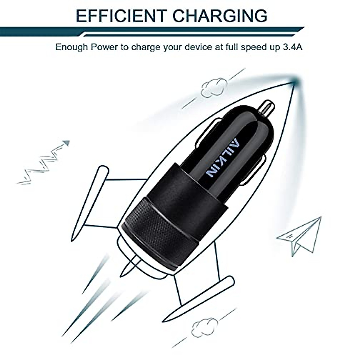 Car Charger, [2Pack] 3.4a Fast Charge Dual Port USB Adapter&[4Pack/6FT] USB Type C to USB A Cable