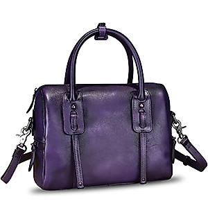Genuine Leather Handbag for Women Satchel Top Handle Bags Handmade Vintage Crossbody Handbag Purse (Purple)