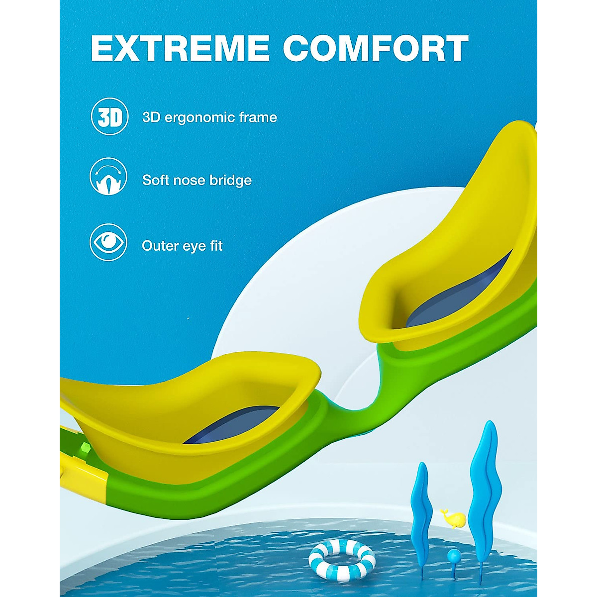 ZIONOR Kids Swim Goggles, G1MINI Polarized Swimming Goggles Comfort for Age 6-14, UV Protection Anti-Fog Adjustable Strap Fit for Child Boys Girls (Gold Lens)