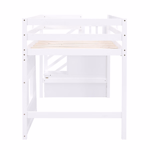 BOVZA Twin Size Low Loft Bed with Storage Staircase and Window, Wooden Low Loft Bed Frame with Stairs Storage for Kids, Teens, Boys, Girls, White