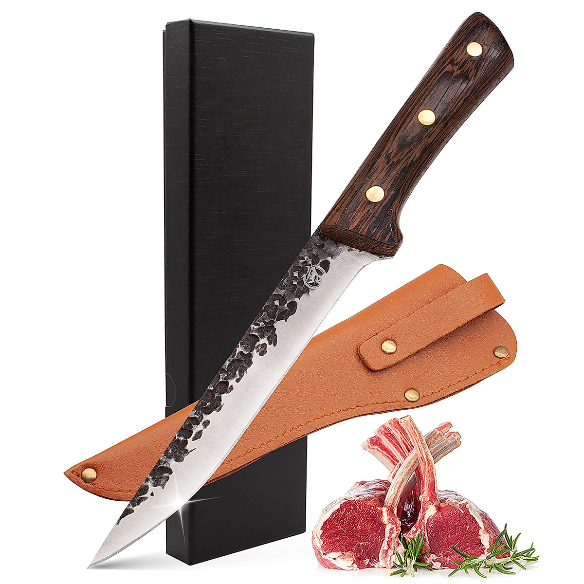 ZENG JIA DAO Full Tang Boning Knife Fillet Knife with Sheath, for deboning, meat cutting and slicing，6 inch Razor Sharp Meat Cleaver Butcher Knife