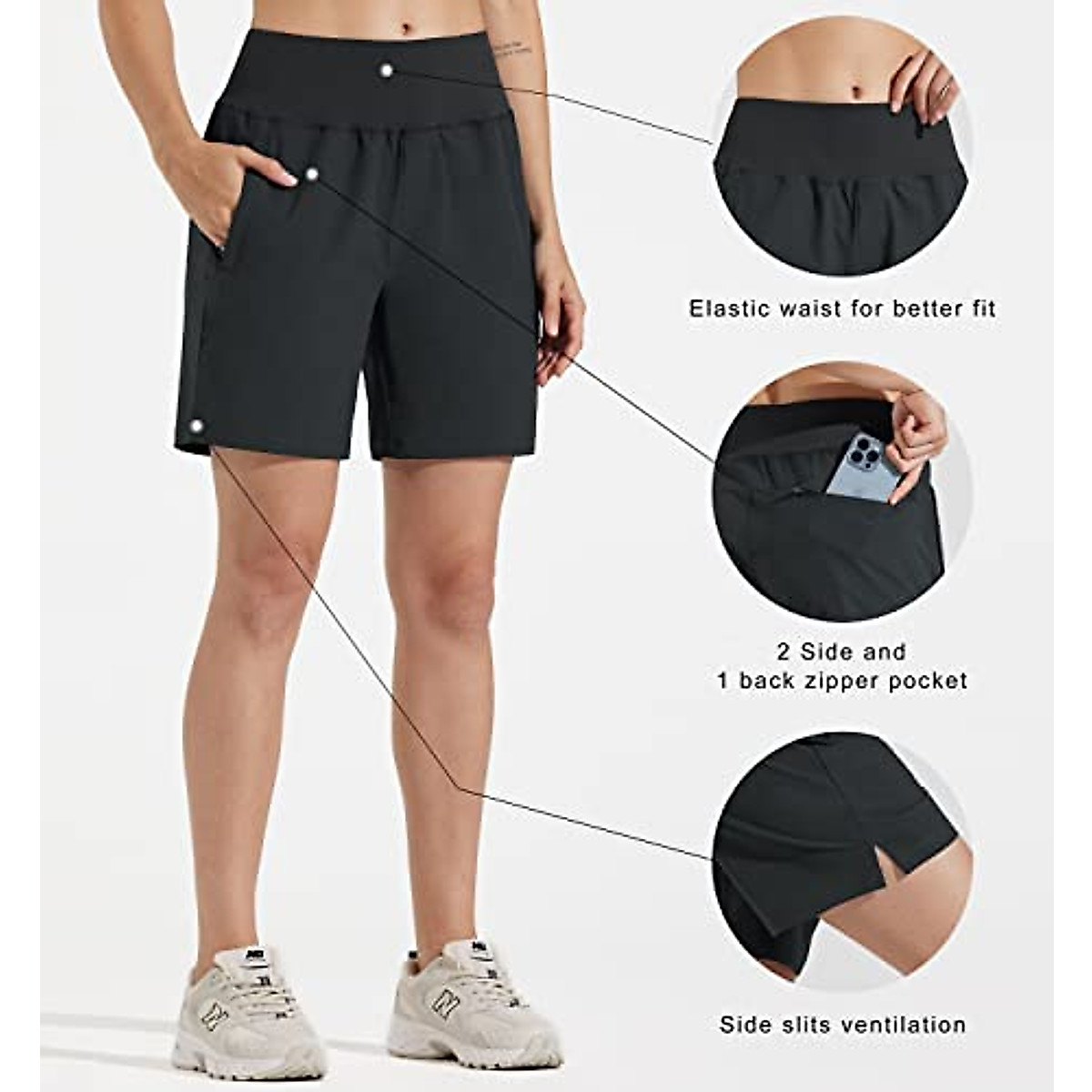 Libin Women's 7" High Waist Athletic Golf Shorts Quick Dry Hiking Shorts Lightweight Summer Active Outdoor Travel Shorts, Black XXL