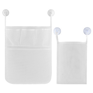 Jaeskeclip 2pcs Bath Toy Storage,Bath Toy Holder,Bath Tub Toy Holder Net With Pockets, Shower Caddy Holds Kids Toys, Soap, Or Shampoo, Hooks Included, White