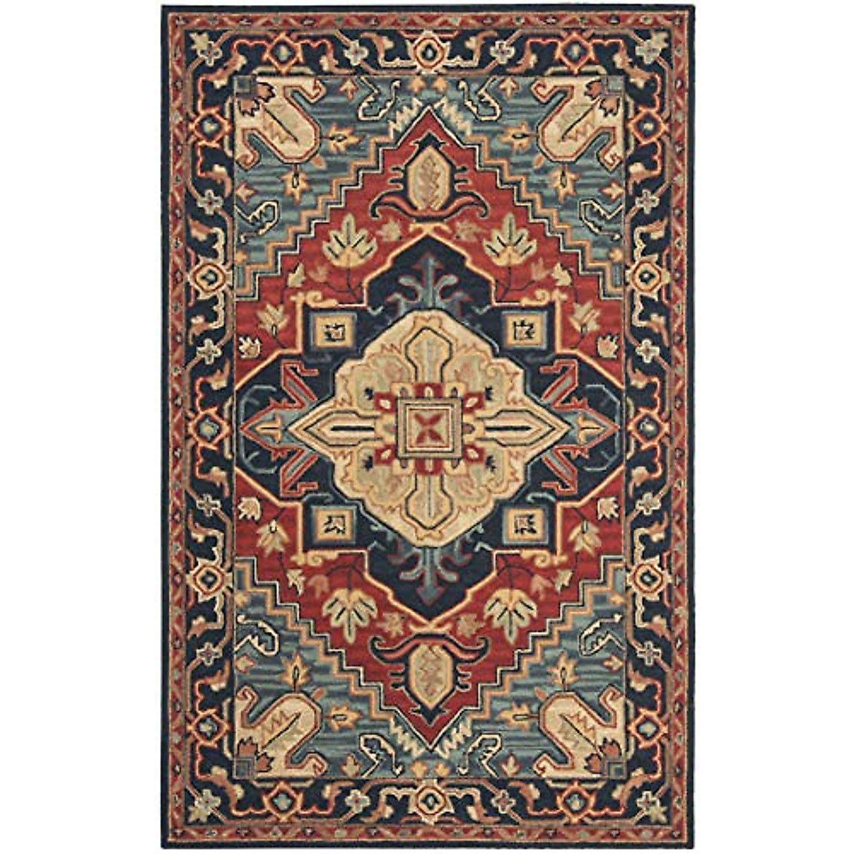 SAFAVIEH Heritage Collection Accent Rug - 4' x 6', Red & Navy, Handmade Traditional Oriental Wool, Ideal for High Traffic Areas in Entryway, Living Room, Bedroom (HG920Q)