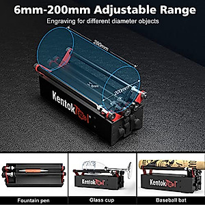 KENTOKTOOL ARot2 Rotary Roller for Laser Engraver, 360°Y-axis Roller with 8 Adjustment Diameters for 6 to 200mm Cylinders, Cups, Pens, Compatible with LE400PRO and Most Other Laser Engraving Machines