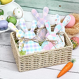 5 Pcs Easter Bunny Table Wooden Signs Buffalo Plaid Spring Bunny Centerpiece Tabletop Rabbit Easter Party Wood Ornament Reversible Dining Room Double Printed Freestanding Table Decor with Rope