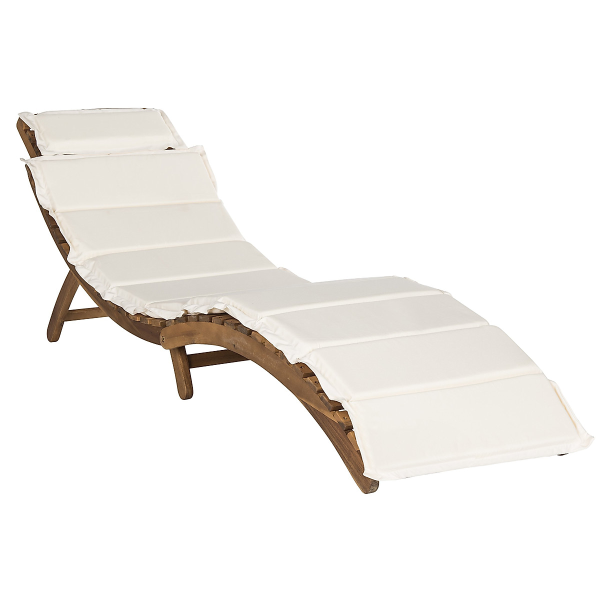 SAFAVIEH Outdoor Collection Pacifica Natural Brown Solid Wood/Beige Cushion 3-Piece Chaise Lounge Set with Table (PAT7020B)
