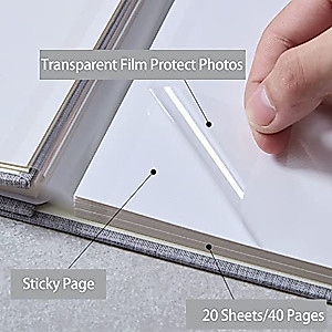 Photo Album 11x10.6 Inch, 40 Pages Self Adhesive Scrapbook Album with Gray Linen Cover Hold 3x5 4x6 5x7 6x8 8x10 inch Pictures, Woisut DIY Memory Album Book for Wedding Family Baby Travel