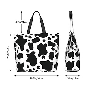 ZHIZHEND Cow Print Canvas Tote Bags with Inner Pocket,Reusable and Large Capacity Shopping Bags,Washable Tote Bag for Women Teacher Mother