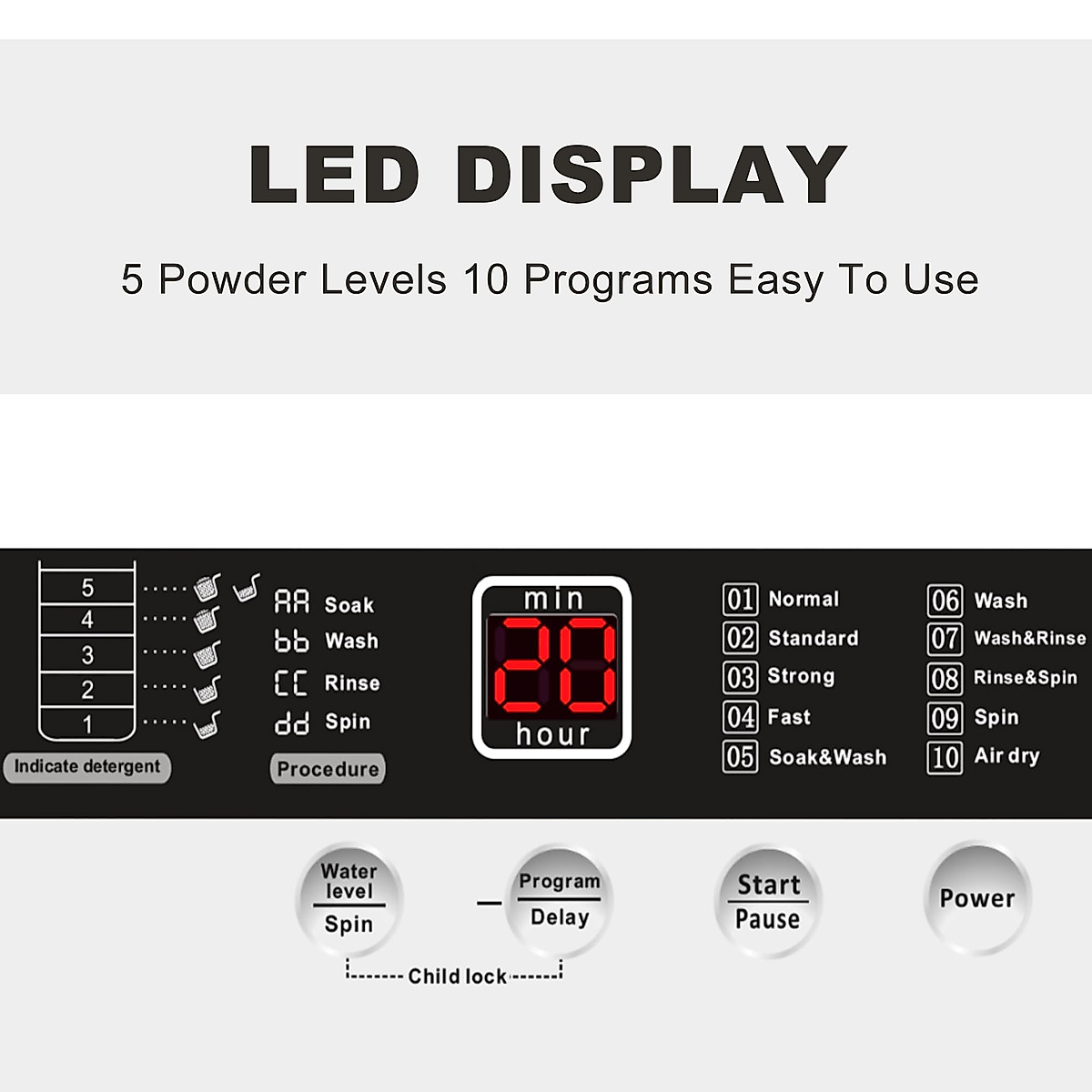 Outspurge Full Automatic Washer Machine,Portable Washing Machine for Household Use,1.04 Cu.Ft.Laundry Washer Spin with 10 Wash Programs& LED Display& Built-in Drain Pump,Ideal for RV,Camping,Apartment