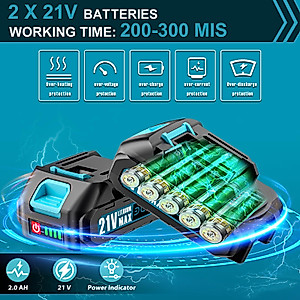 BEI & HONG 2023 Upgraded 50-Inch Adjustable Cordless Power Scrubber with 4 Replaceable Brush Heads, 2 x 21V Batteries - Blue