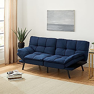 Memory Foam Futon Sofa Bed Couch Sleeper Convertible Foldable Blue Suede