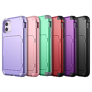 WeLoveCase iPhone 11 Wallet Case for Women Defender Credit Card Holder Cover with Hidden Mirror Three Layer Shockproof Heavy Duty Protection All-Round Protective Case for iPhone 11 Light Purple