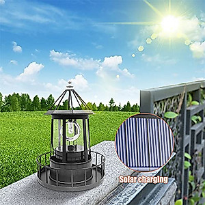 LED Solar Powered Lighthouse, 360 Degree Rotating Lamp, Waterproof Garden Smoke Towers Statue Lights, for Home Garden Yard Lawn Outdoor Decor, Black