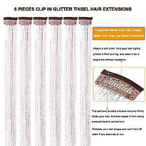 AIFIHIYI 23.6 Inch Hair Tinsel Clip in, Extra Long Glitter Tinsel Hair Extensions Clip in Hair Tinsel Heat Resistant Pink Hair Tensile Kit Sparkle Fairy Hair Accessories for Girls Kids Women (Pink)