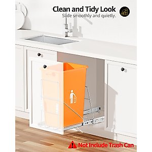 RUNMI Pull Out Trash Can Under Cabinet, Under Sink Trash Can Rack with Door Mounting Kit, Cabinet Trash Can Pull Out Kit Holds 7-10 Gallon Trash Can, for Kitchen Cabinet, Trash Can Not Included