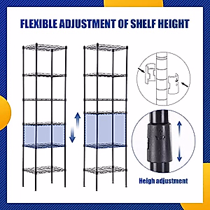 Heavy Duty 5/6 Tier Wire Shelving Unit Adjustable Storage Rack on Wheels 6000 Lbs Weight Capacity Metal Shelves Space Saving Wire Shelf (Black, 600 Lbs (11.8" D x 16.7" W x 63.6" H))