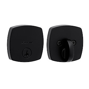 Kwikset Midtown Deadbolt Lock, Matte Black Modern Exterior Keyed Front Entry Door, Pick Resistant SmartKey Rekey Security, Single Cylinder Dead Bolt, with Microban Protection