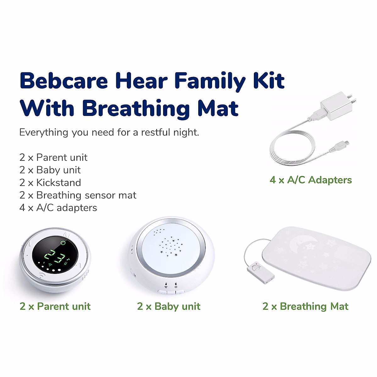 Bebcare Hear Audio Baby Monitor with Ultra-Low Radiation Safe Technology, Breathing Sensor, Night Light and White Noise Silencer for Reception up to 2000 feet (Without Breathing Sensor Mat)