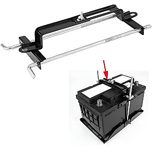 AUCELI Car Battery Hold Down Kit, Standard Storage Battery Bracket with Rods and Bolts, Adjustable Height Crossbar Battery Hold Down Tray Holder, Universal Auto Replacement Accessories