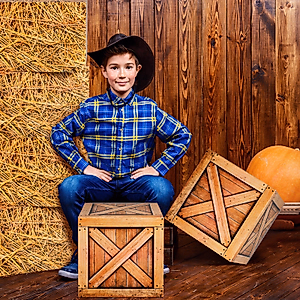 Outus 8 Pcs Hay Bales Boxes Decor Western Cowboy Party Decorations Trunk or Treat Car Decor Fake Hay Photo Booth Props Wooden Grain Straw Boxes for Fall Harvest Halloween(Straw)