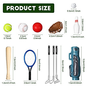 Skylety 23 Pieces Dollhouse Miniature Sports Set Mini Golf Baseball Tennis Bowling Tiny Golf Ball Clubs Ball Bats Racket Mini House Decoration Accessories for Dollhouse Collection Cake Topper Decor