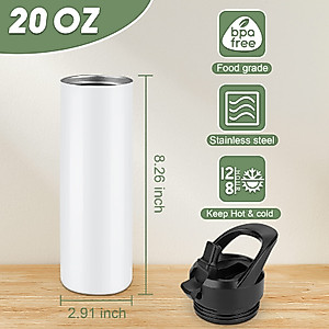 8 Pack 20oz Sublimation Tumbler Set Triple-Insulated Stainless Steel Sports Water Bottle with Straw Lid Blank Sublimation Cup with DIY Stickers, Shrink Wrap, Rubber Base, Heat Tape for Heat Transfer