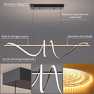 Mikeru Pendant Light Fixtures, Black Chandelier 39" Acrylic Anti Flicker Modern Chandelier with Remote Control Dimmable 3 Color Mode & Brightness Ceiling Lamp for Kitchen, Dining Room