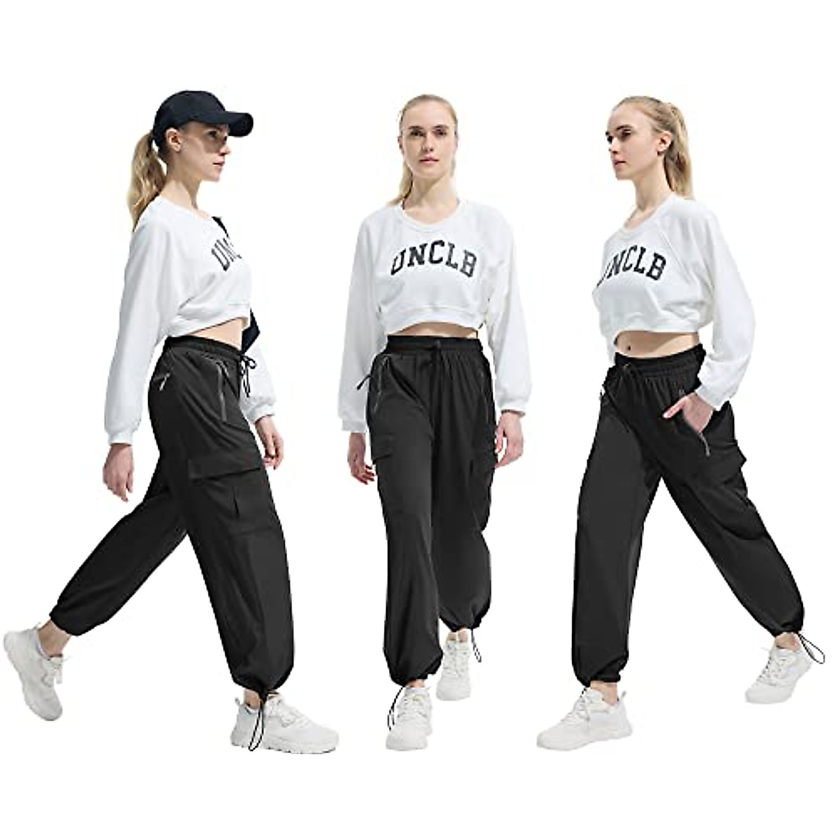 FARUNGS Quick Dry Cargo Pants Lightweight Tactical Hiking Pants with 5 Pockets for Women,Stretchy Waist and Water Resistant Black