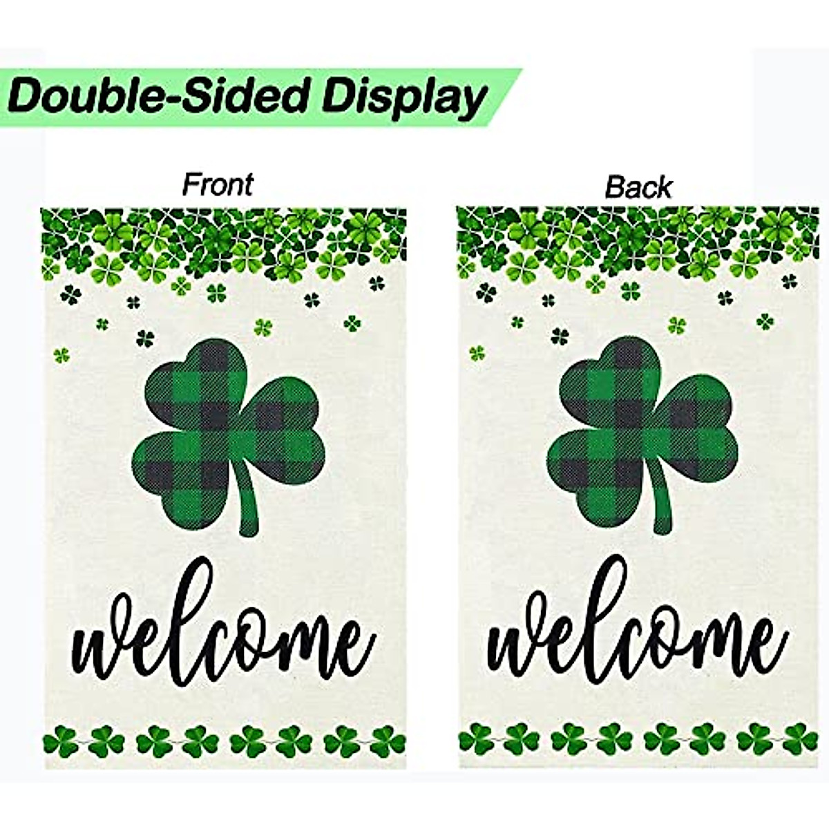 St Patrick's Day Garden Flag，Welcome Double Sided Irish Garden Flag，12x18 Inch Double Sided Shamrock Lucky Clover Holiday Yard Outdoor Flag