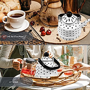 YARDWE Enamel Teapot Stovetop Tea Kettle: Porcelain Enameled Teakettle Dot Pattern Hot Water Kettle Pot for Camping Home Kitchen 1. 1L White