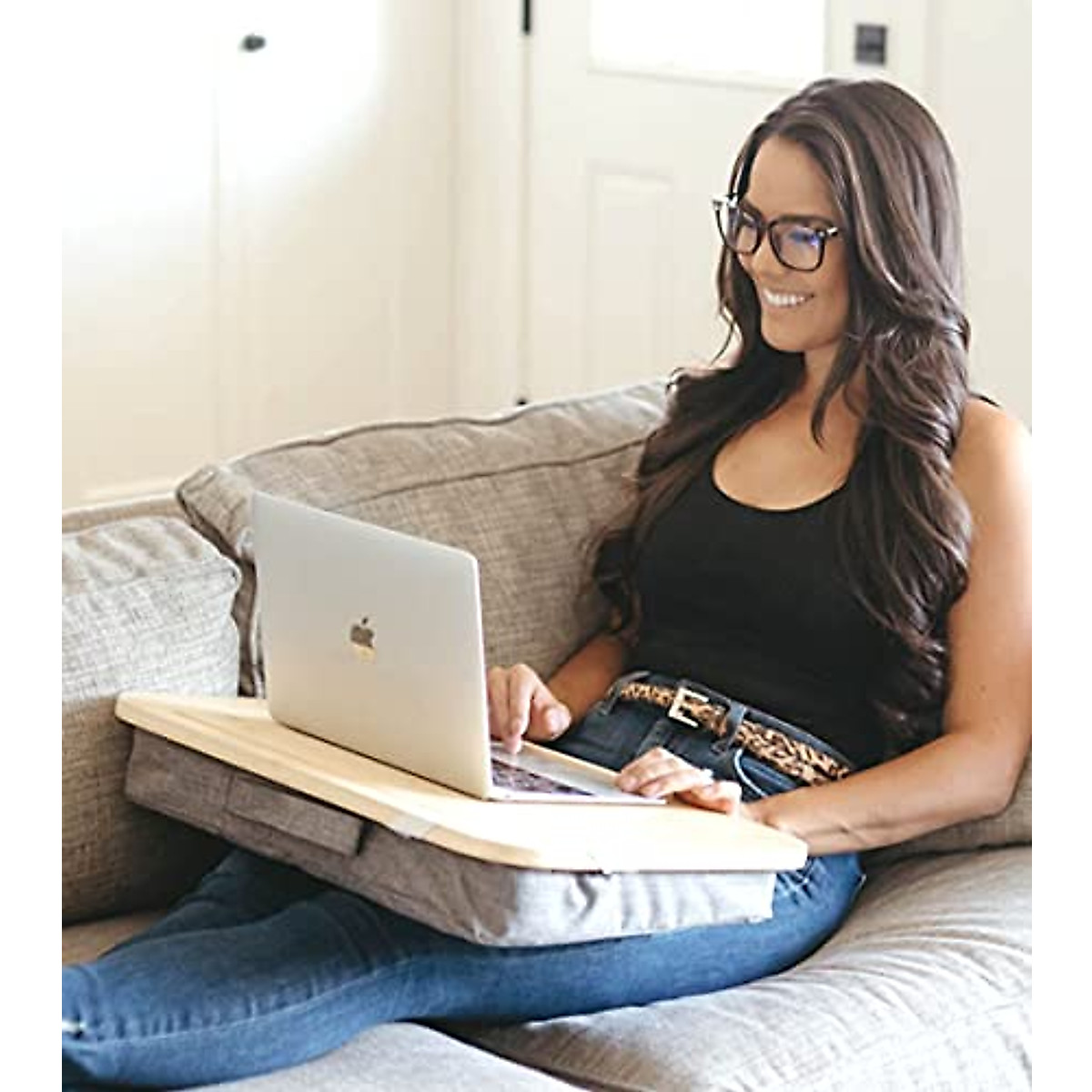 Hultzzzy Bamboo Lap Desk Tray Table for 17" Laptops for Adults with Ipad and Tablet Stand and Foam Pillow for Bed, Couch, and Recliner