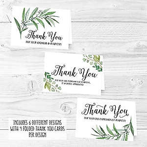 24 Foliage Sympathy Thank You Cards With Envelopes, Greenery Bereavement Funeral Thank You Note, Condolence Gratitude Supplies, Boho Personalized Religious Military Memorial With Message Stationery