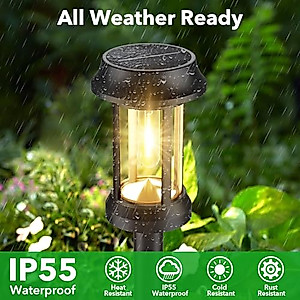 Solar Pathway Lights - 8 Pack, Glass & Metal Solar Powered Outdoor Lights, 10 Hours of Lighting for Garden, Yard, Driveway, Path, Landscape Decor (Black)