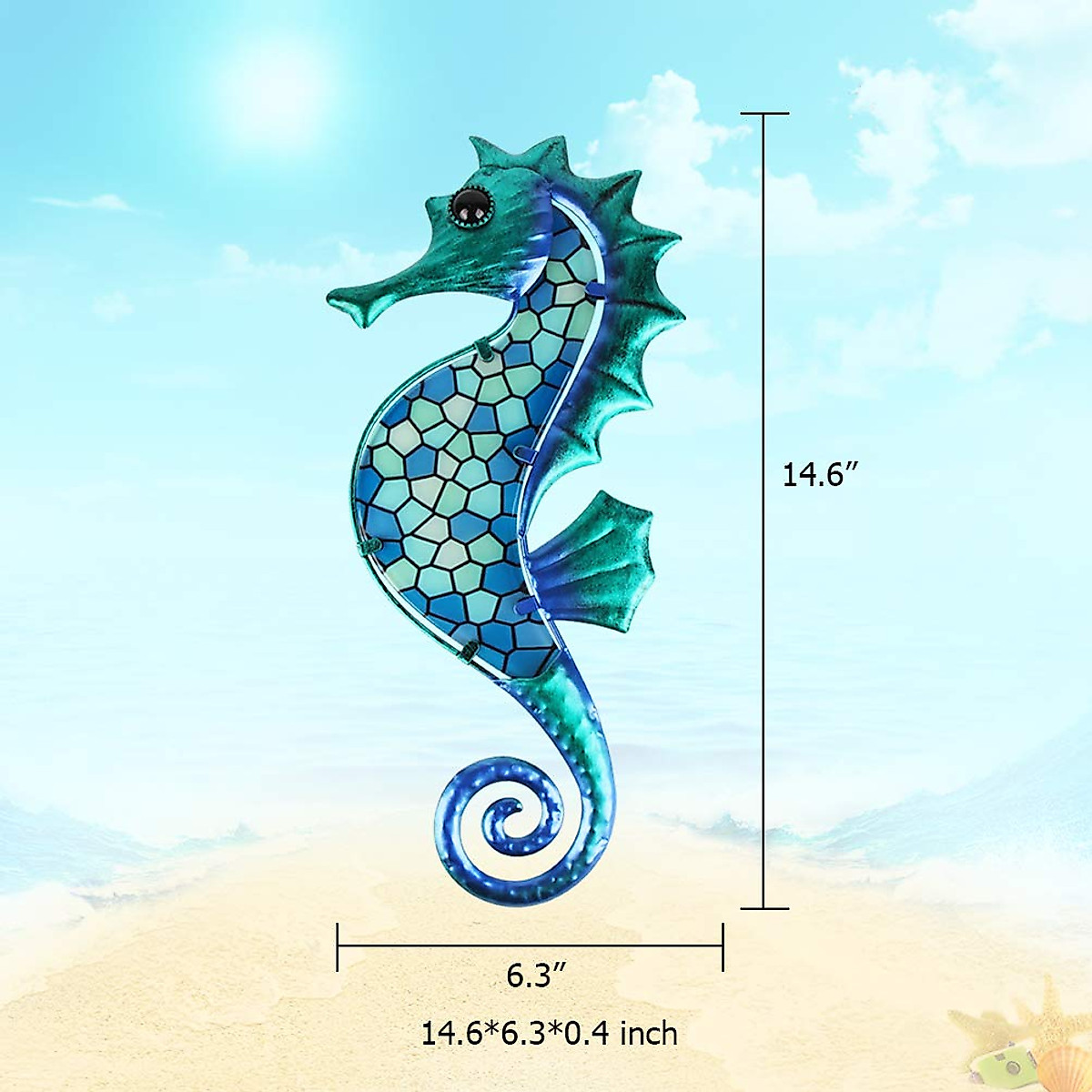 HONGLAND 2 Pack Metal Wall Art Seahorse Wall Decor Coastal Wall Sculptures Beach Theme Wall Decoration for Home,Garden,Fence 12 inch