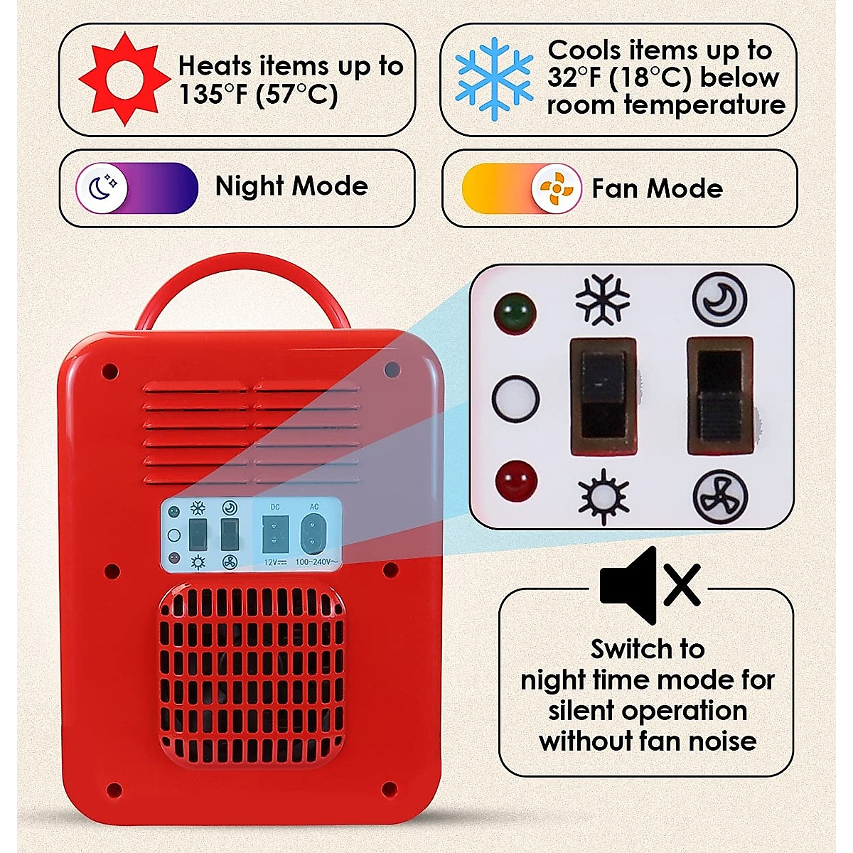 Coca-Cola Peace 1971 Series Portable 6 Can Thermoelectric Mini Fridge Cooler/Warmer, 4 L/4.2 Quarts Capacity, 12V DC/110V AC for home, dorm, car, beverages, skincare, cosmetics, medication