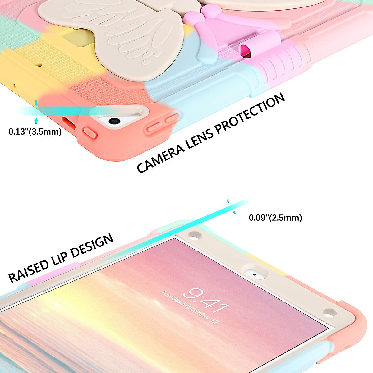 GUAGUA Compatible for iPad Air 2 Case for Kids, iPad 6th/5th Generation Case 2018/2017, iPad Pro 9.7 Case Kickstand Cover 2 in 1 Rugged Shockproof Anti-Scratch Tablet Case with Pen Holder, Colorful