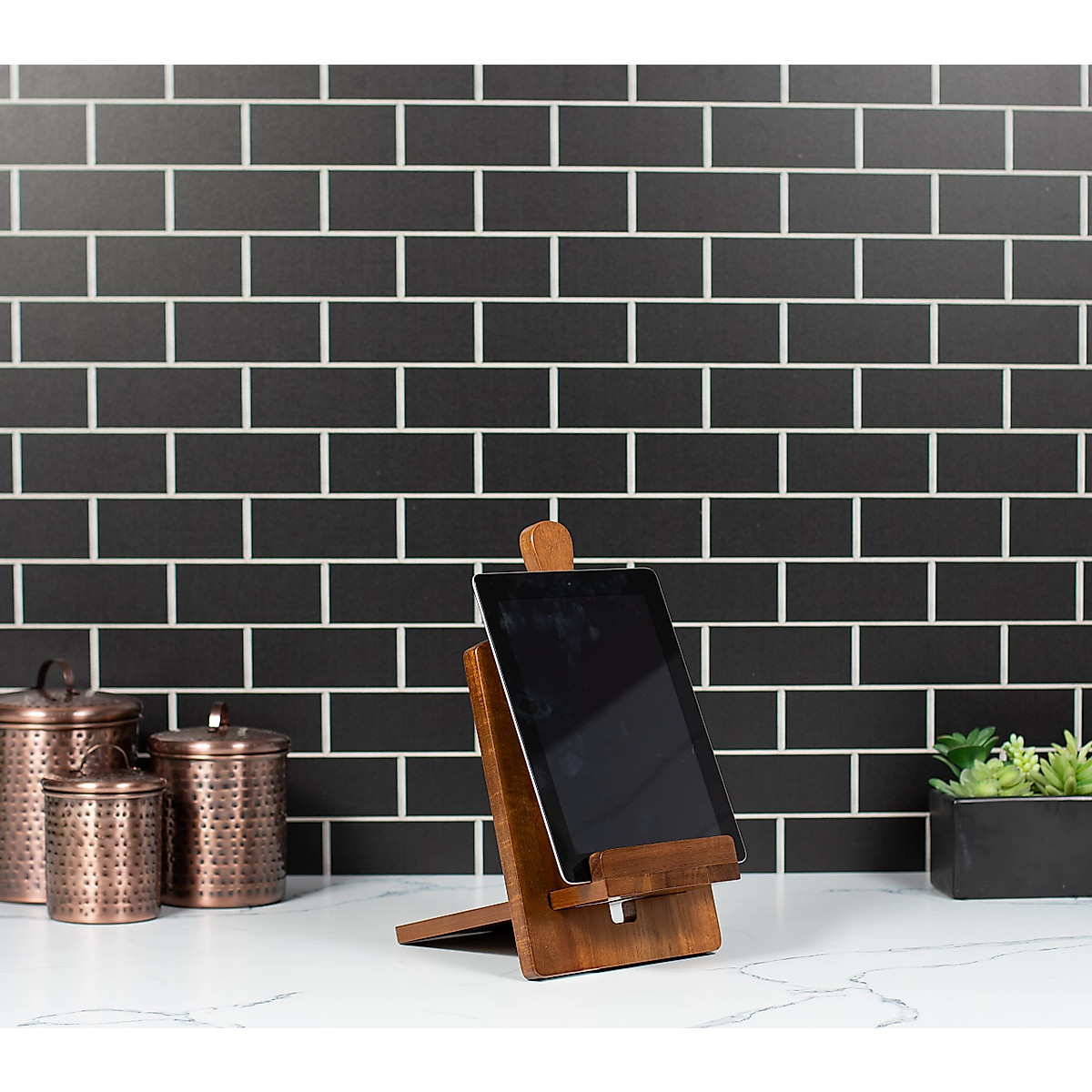 BIRDROCK HOME Wooden Cookbook Tablet Stand for The Kitchen Counter | Natural Acacia Wood | Cooking Recipe Holder | Multi-Purpose | Cord Hole | Easy Assembly