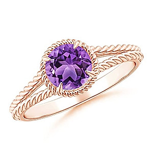CARILLON Solid 925 Sterling Silver Round Amethyst 0.60 Ctw Gemstone Women Wedding Ring Jewelry (Rose Plated, 4)