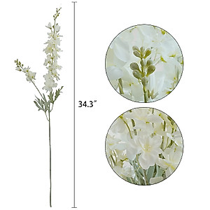 MINYULUA 6pcs Artificial Delphinium Flowers White Silk Larkspur Flowers Faux Snapdragon Long Stem Fake Plant Spray Arrangement for Home Office Garden Wedding Table Vase Decor (White)