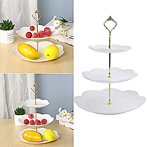 Tosnail 3 Pack 3 Tiers White Plastic Cupcake Stand Dessert Stand Tiered Serving Trays with Gold Rod - Round, Square, Flower