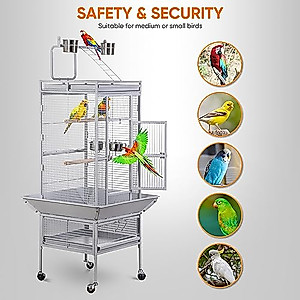 ZENY 61-inch Large Parrot Cockatiel Bird Cages with Wrought Iron Play Top, Aviary with Rolling Stand for Sun Parakeet Quaker Conure Lovebird Budgie Finch African Grey White Birdcage (White)