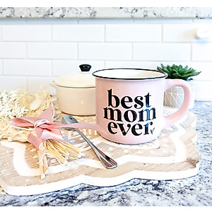 June & Lucy Mom Mug with Stylish Gift Box- Best Mom Ever Novelty Gifts for Mom Cute Coffee Mugs for Women - Pink Coffee Mug with Black Hand Lettering - 15 oz Microwave and Dishwasher Safe.
