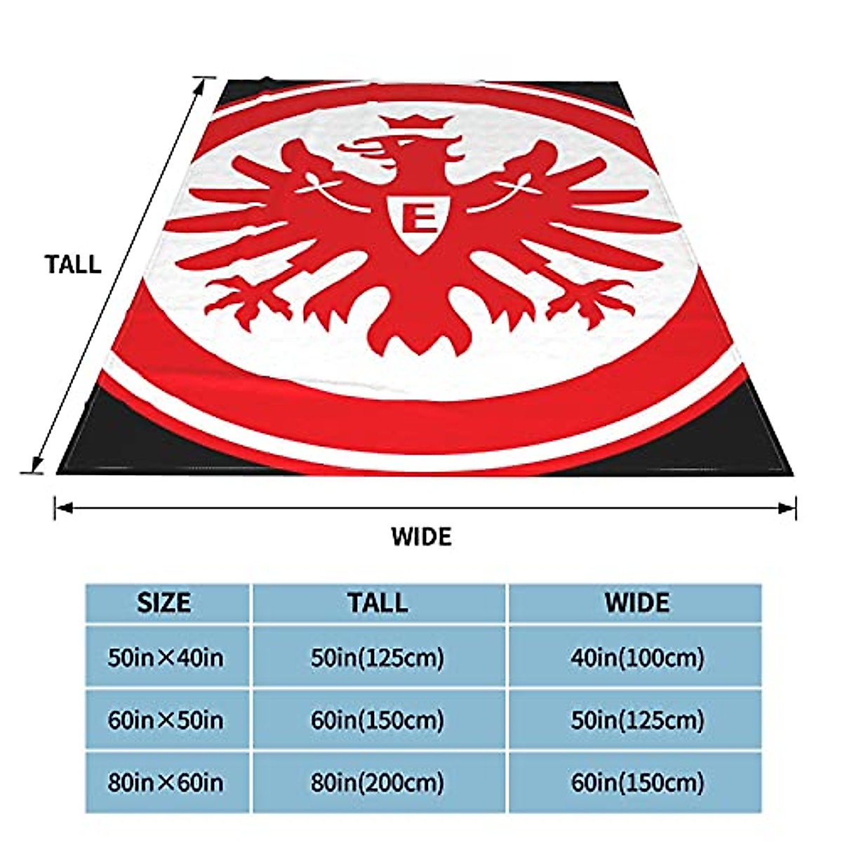 Bundesliga Eintracht Frankfurt Fleece Throw Blanket Soft and Warm Flannel Plush Blanket Couch Sofa Bedding for Kids Adult, Black, 50x40