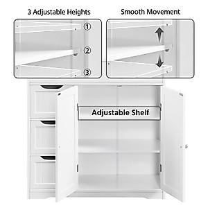 Topeakmart Bathroom Free-Standing Floor Cabinet, Practical Storage Cabinet with 4 Drawers and 2 Doors for Kitchen, Entrance Area, Living Room, Adjustable Shelves, Ample Space White