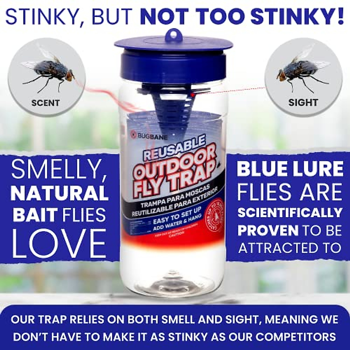 Reusable Fly Traps Outdoor Fly Traps with Natural Fly Magnet Bait Refill. Flies Trap Outdoor Reusable Fly Trap Jar Fly Trap Fly Catchers Outdoor Fly Bait Fly Bags Flytraps Stable Horse Fly Trap Bait