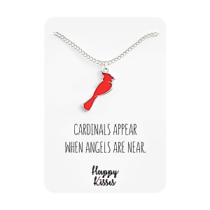 Happy Kisses Cardinal Necklace For Women – Cute Red & Silver Charm – Cardinals Appear When Angels Are Near Message Card