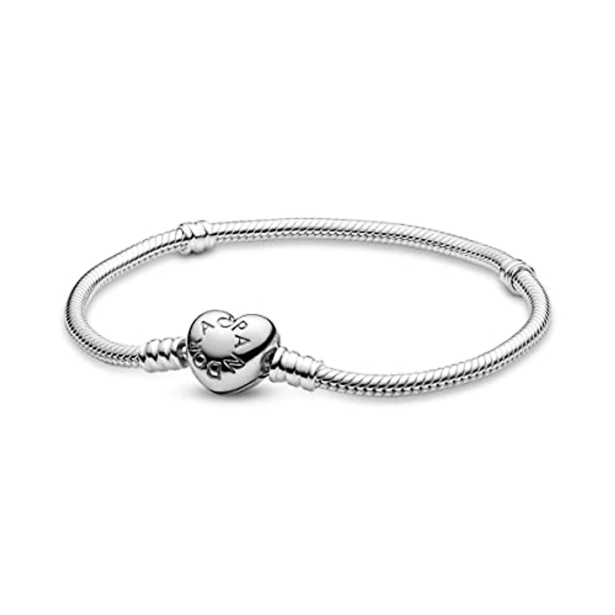 PANDORA Jewelry Moments Heart Clasp Snake Chain Charm Sterling Silver Bracelet, 6.3", No Box