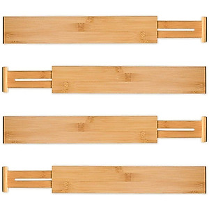 Utoplike 4 Pack Bamboo Kitchen Drawer Dividers,Adjustable Drawer Organizers,Spring Loaded,Works in Kitchen,Dresser,Bathroom,Bedroom,Drawer,Desk